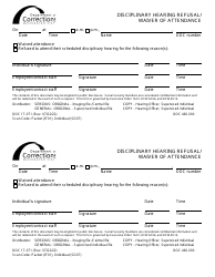 Form DOC17-071 Download Printable PDF or Fill Online Disciplinary Hearing Refusal/Waiver of ...