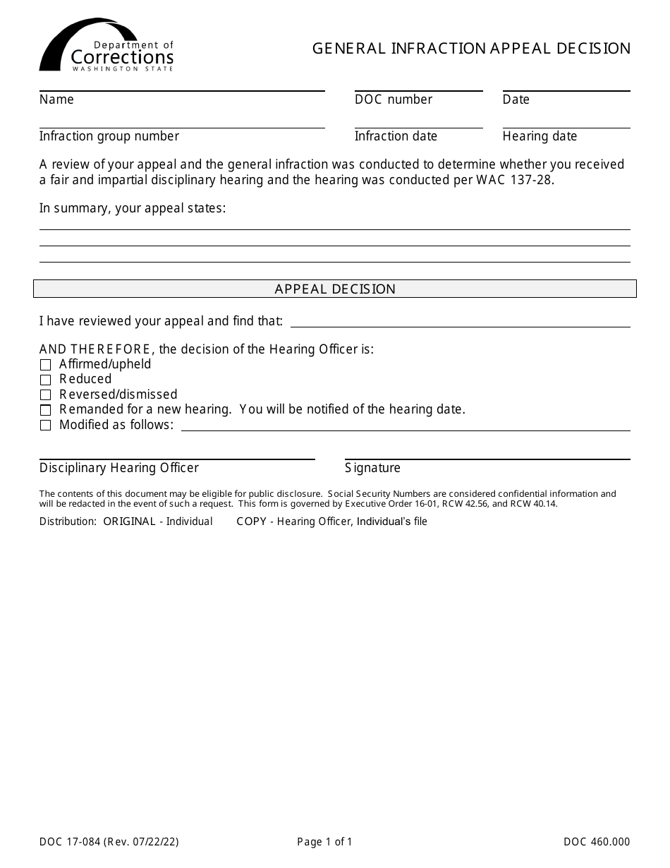 Form DOC17-084 - Fill Out, Sign Online and Download Printable PDF ...