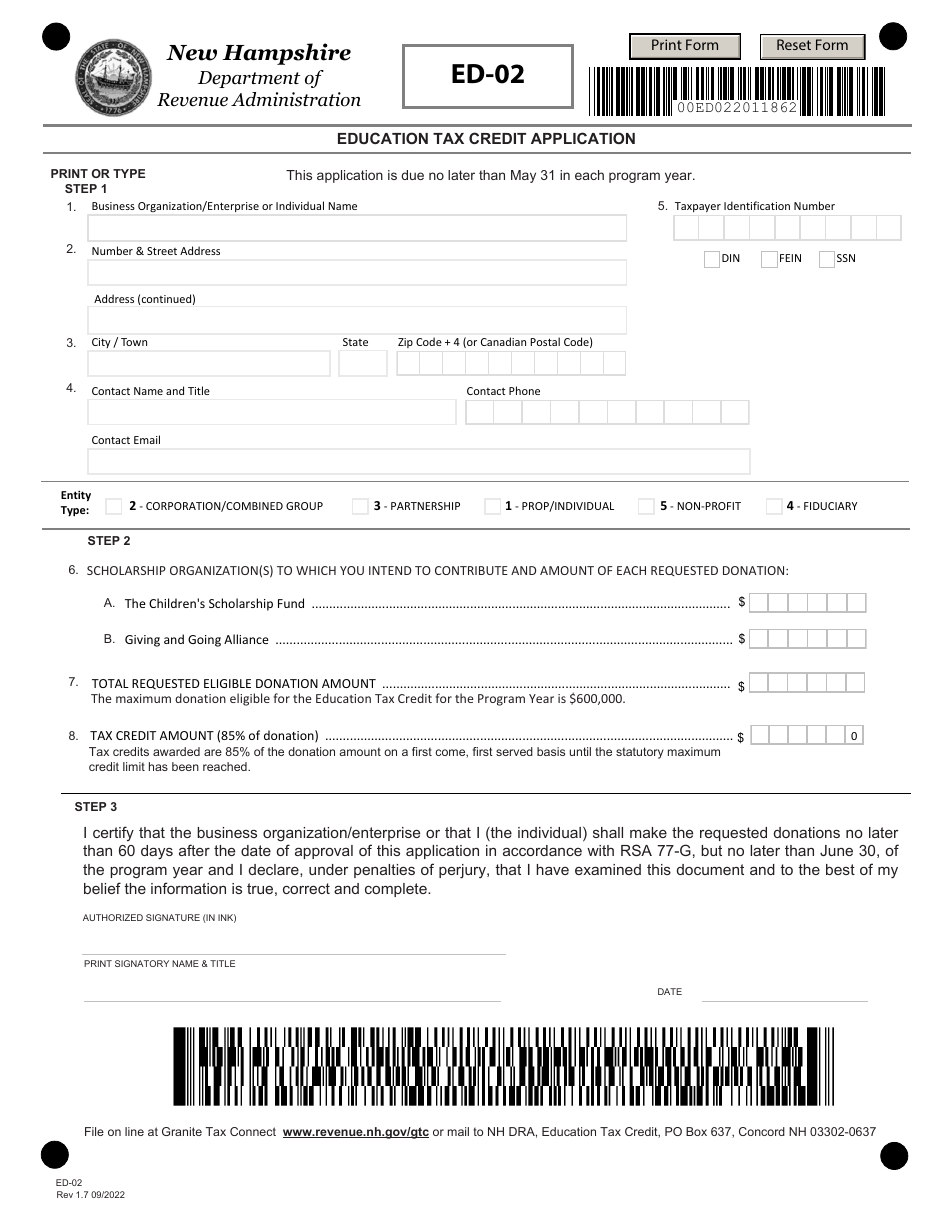 Form ED-02 - Fill Out, Sign Online and Download Fillable PDF, New ...