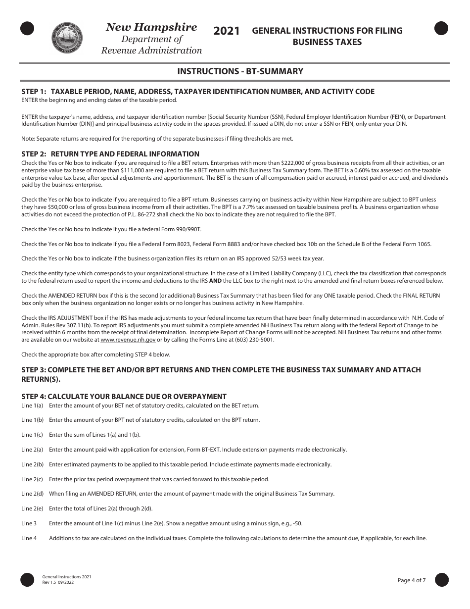 Download Instructions for Form BT-SUMMARY, BET PDF, 2021 | Templateroller