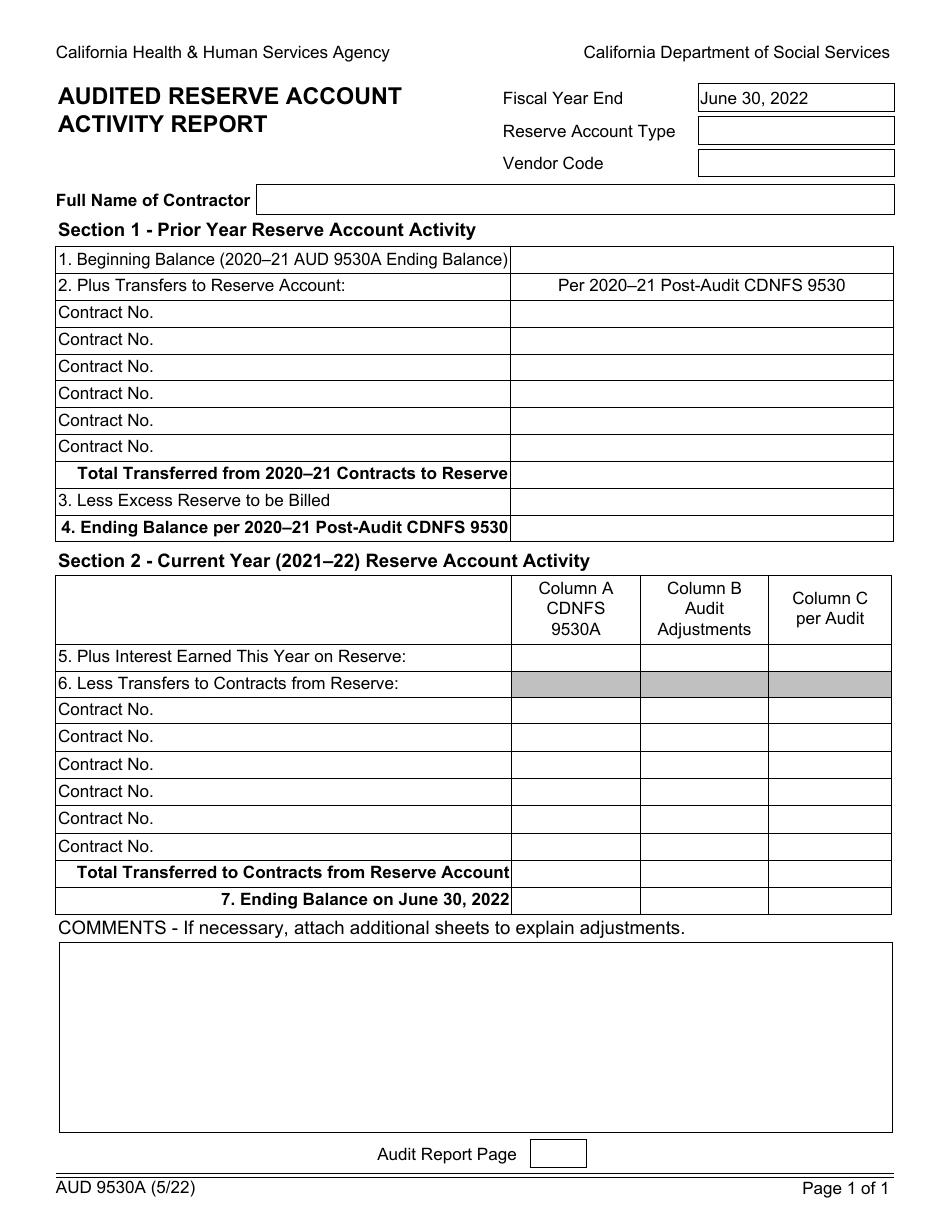 Form AUD9530A - 2022 - Fill Out, Sign Online and Download Fillable PDF ...