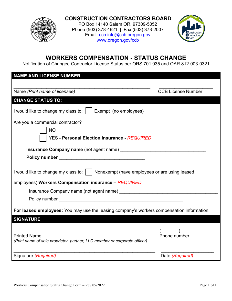 Oregon Workers Compensation - Status Change - Fill Out, Sign Online and ...