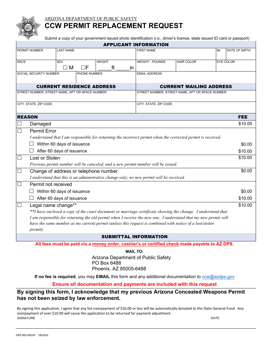 Form DPS802-06239 - Fill Out, Sign Online and Download Fillable PDF, Arizona | Templateroller