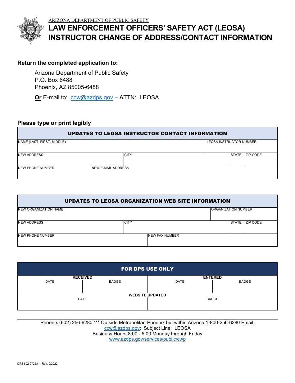 Form DPS802-07258 Download Fillable PDF or Fill Online Law Enforcement ...