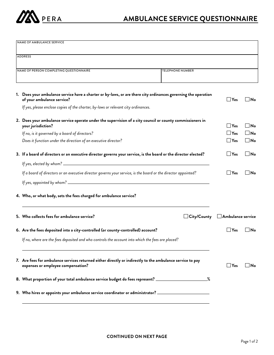 Minnesota Ambulance Service Questionnaire Download Fillable PDF 2014 ...