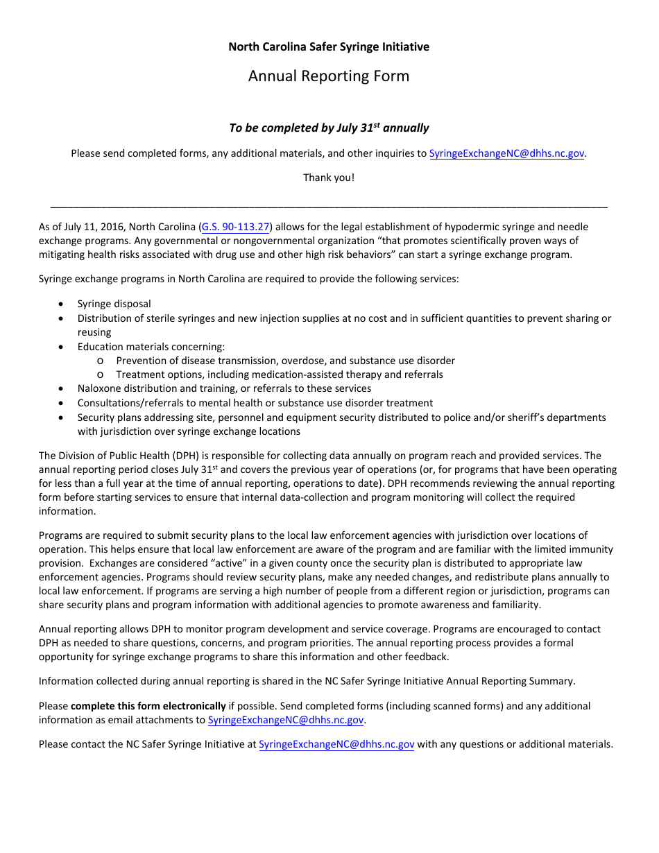 North Carolina Annual Reporting Form - North Carolina Safer Syringe ...