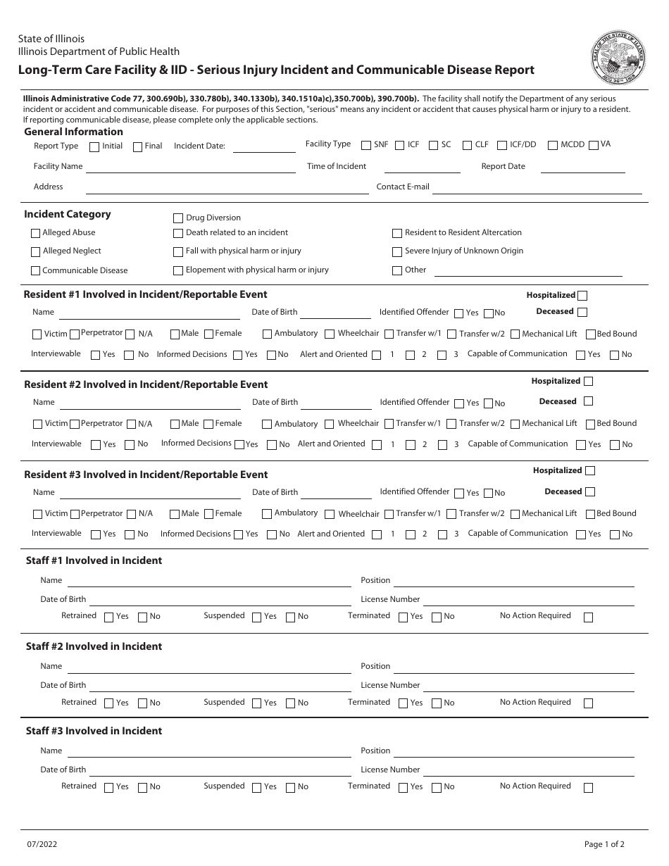 Illinois Long-Term Care Facility & Iid - Serious Injury Incident and ...