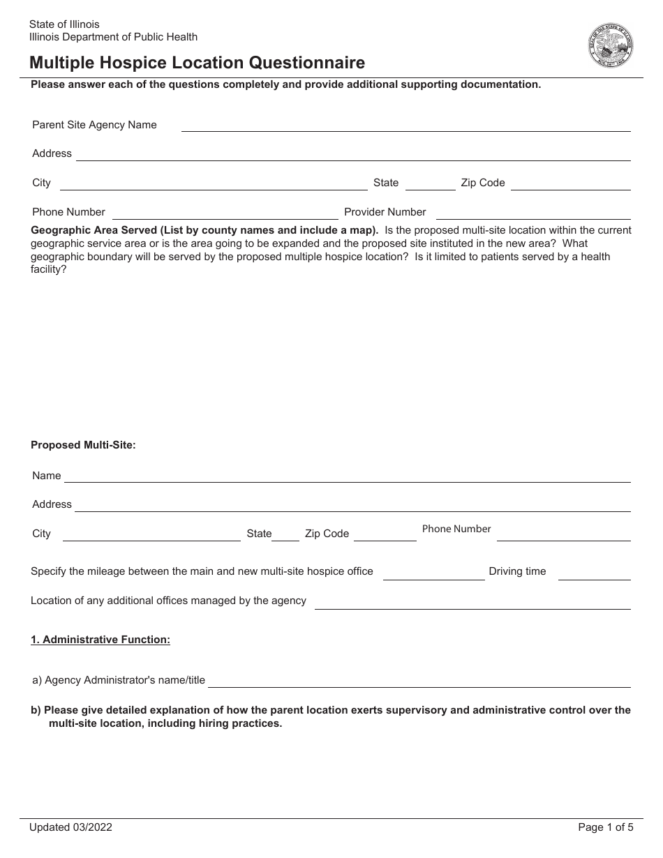 Illinois Multiple Hospice Location Questionnaire - Fill Out, Sign ...