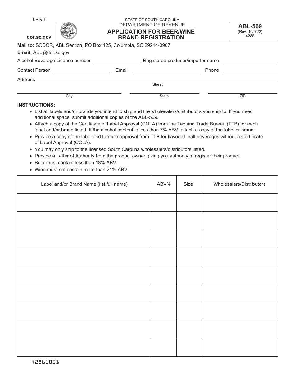 Form ABL-569 - Fill Out, Sign Online and Download Printable PDF, South ...