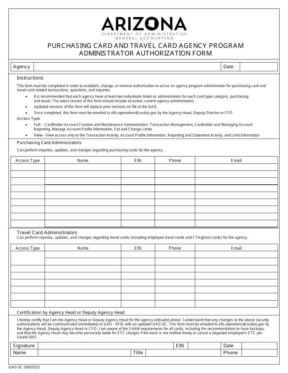 Form GAO-3C - Fill Out, Sign Online and Download Fillable PDF, Arizona ...