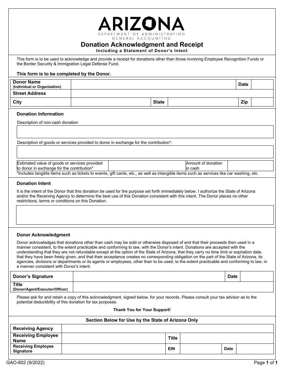 Form GAO-802 Download Fillable PDF or Fill Online Donation ...