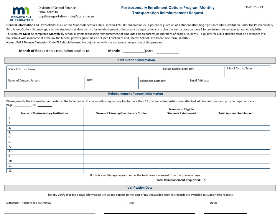 Form ED-01765‐23 - Fill Out, Sign Online and Download Fillable PDF ...