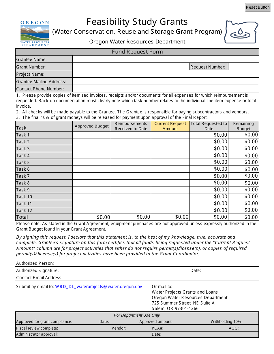Oregon Fund Request Form - Feasibility Study Grants - Fill Out, Sign ...