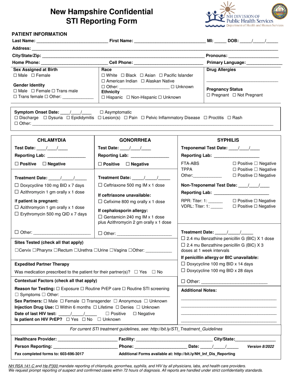 New Hampshire New Hampshire Confidential Sti Reporting Form - Fill Out ...