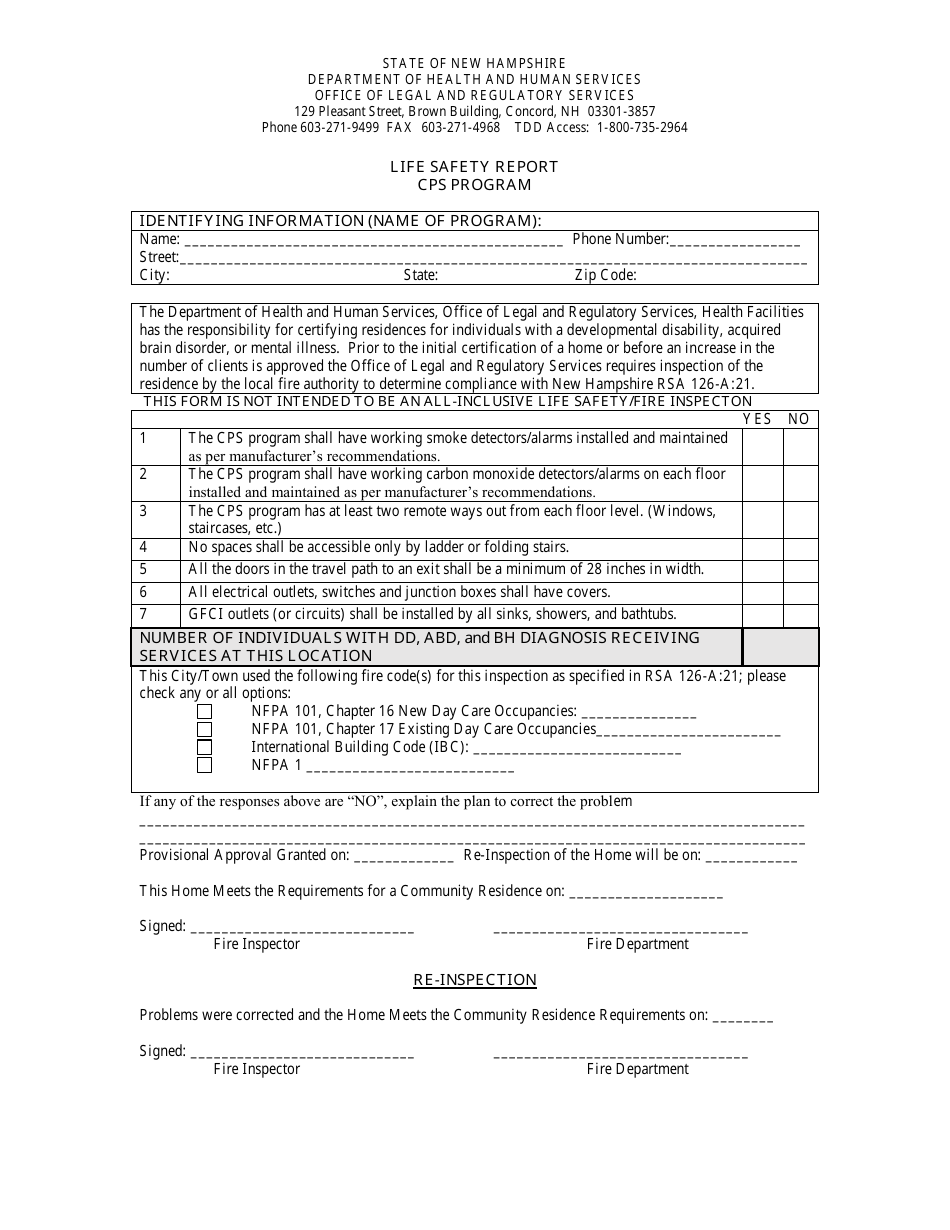 New Hampshire Life Safety Report - Cps Program - Fill Out, Sign Online ...