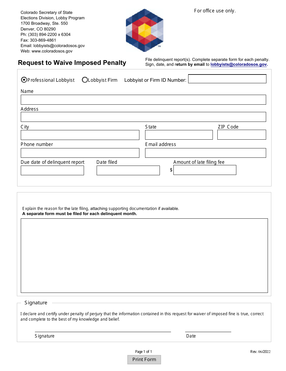 Colorado Request to Waive Imposed Penalty - Fill Out, Sign Online and ...