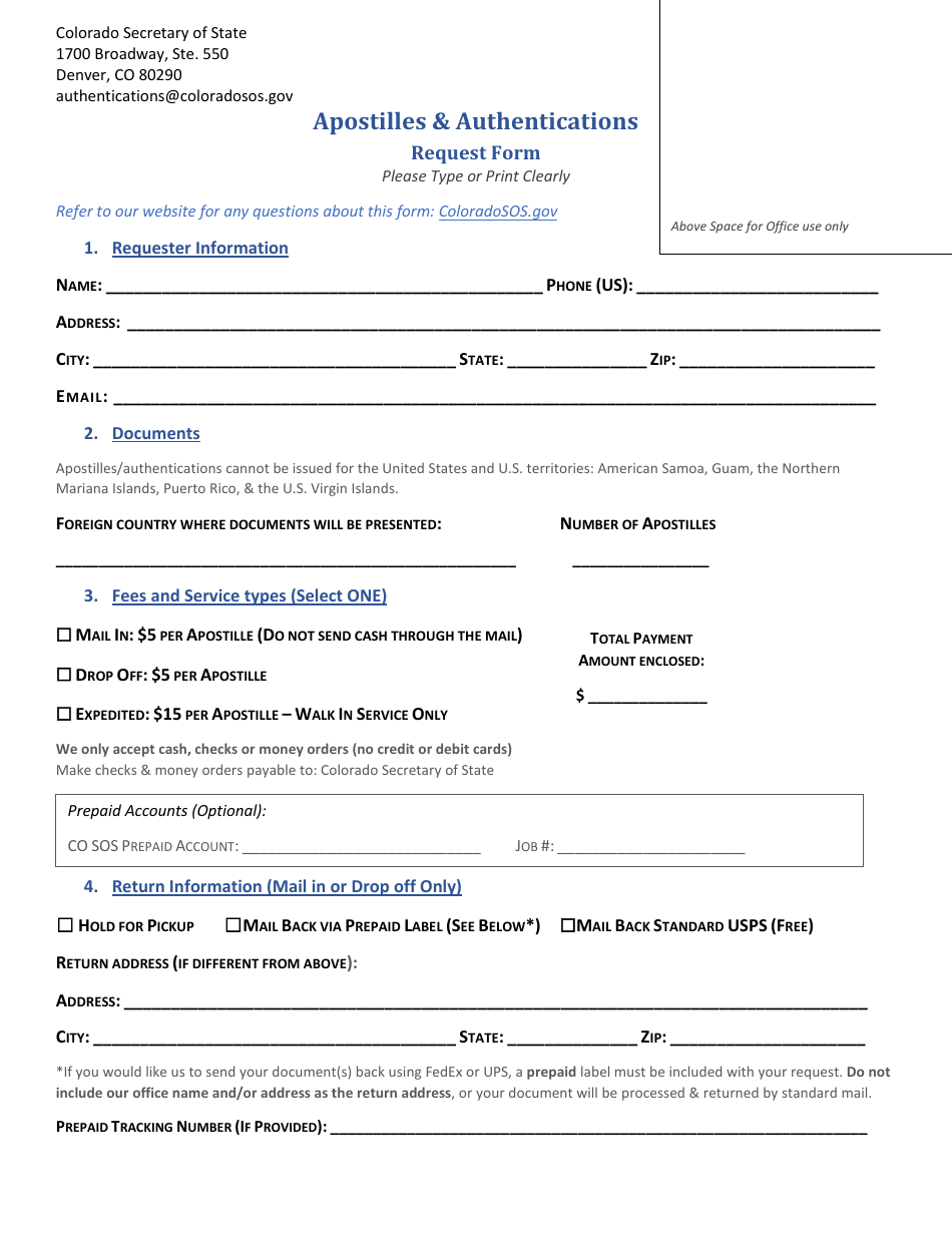 Colorado Apostilles & Authentications Request Form Download Fillable ...