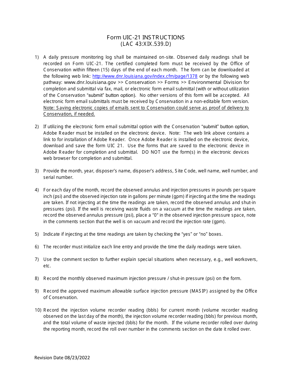 Download Instructions for Form UIC-21 Commerical Class II Injection ...