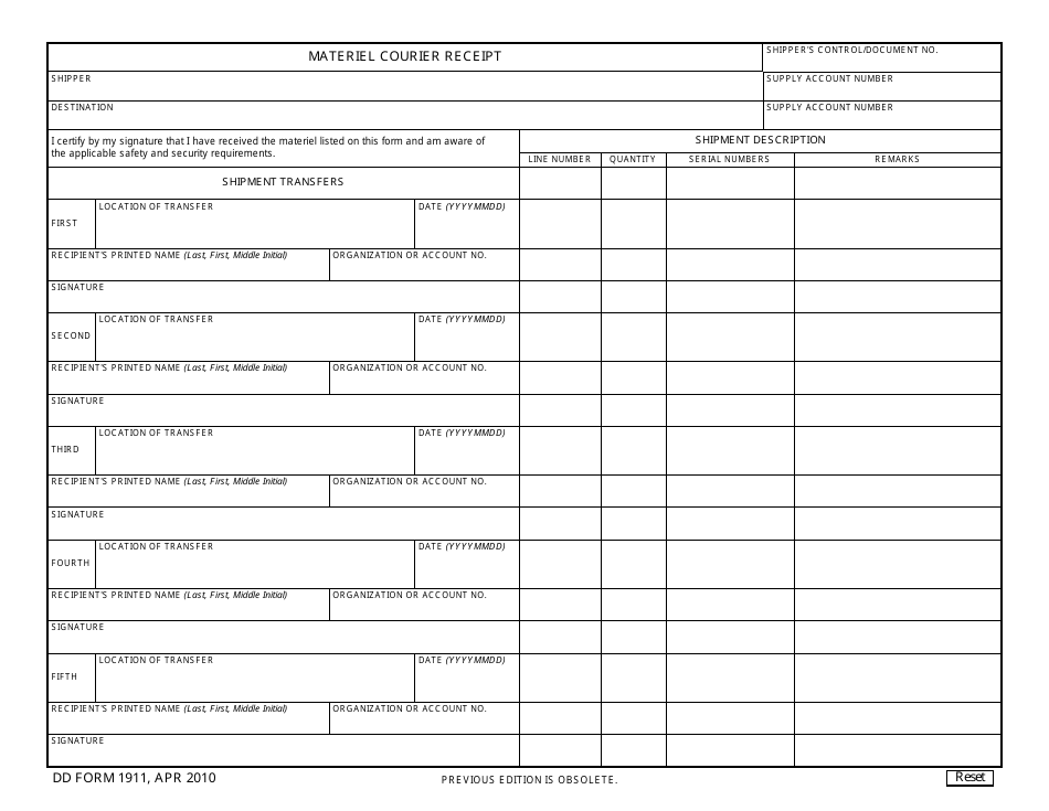 DD Form 1911 - Fill Out, Sign Online and Download Fillable PDF ...