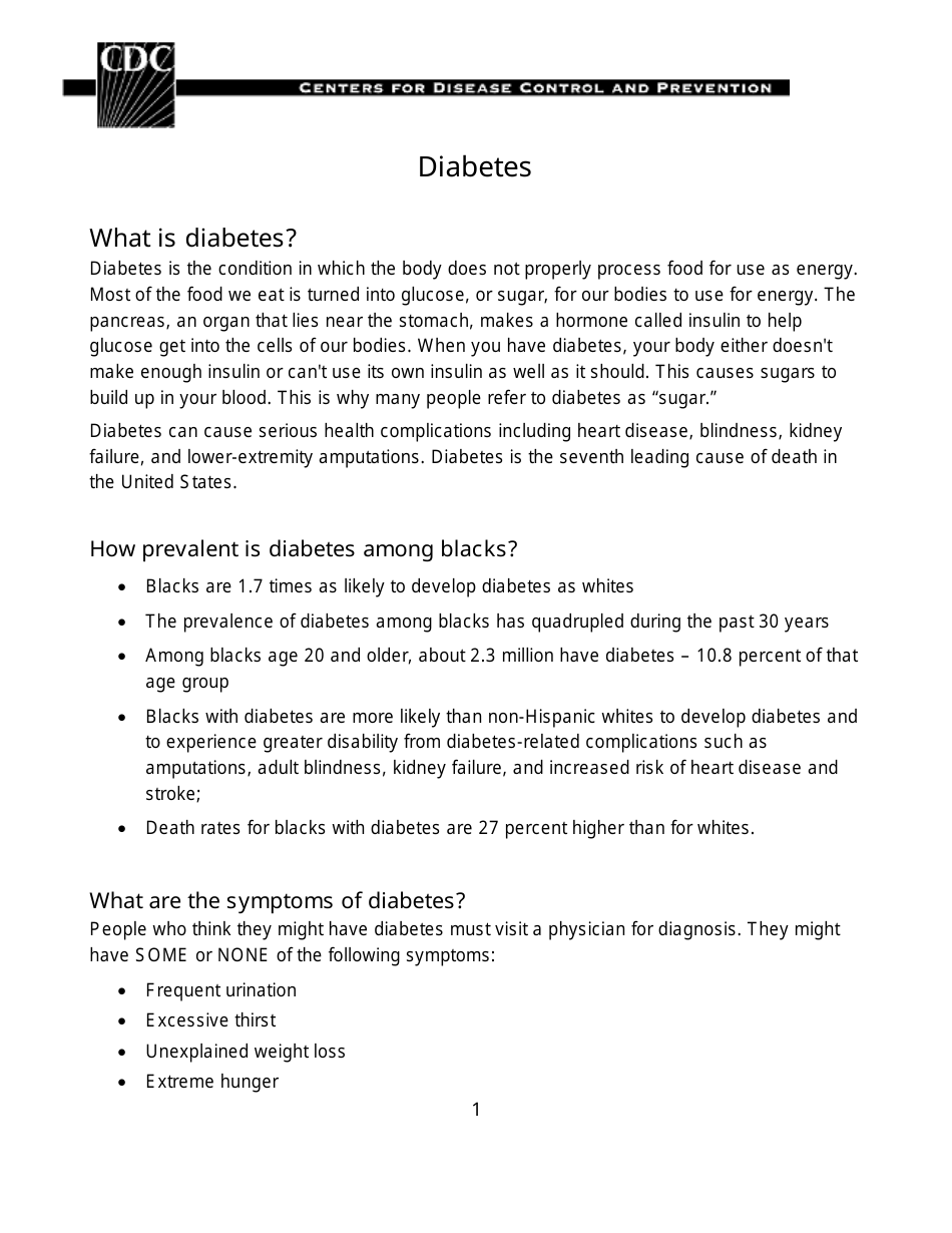 Diabetes - Fill Out, Sign Online and Download PDF | Templateroller