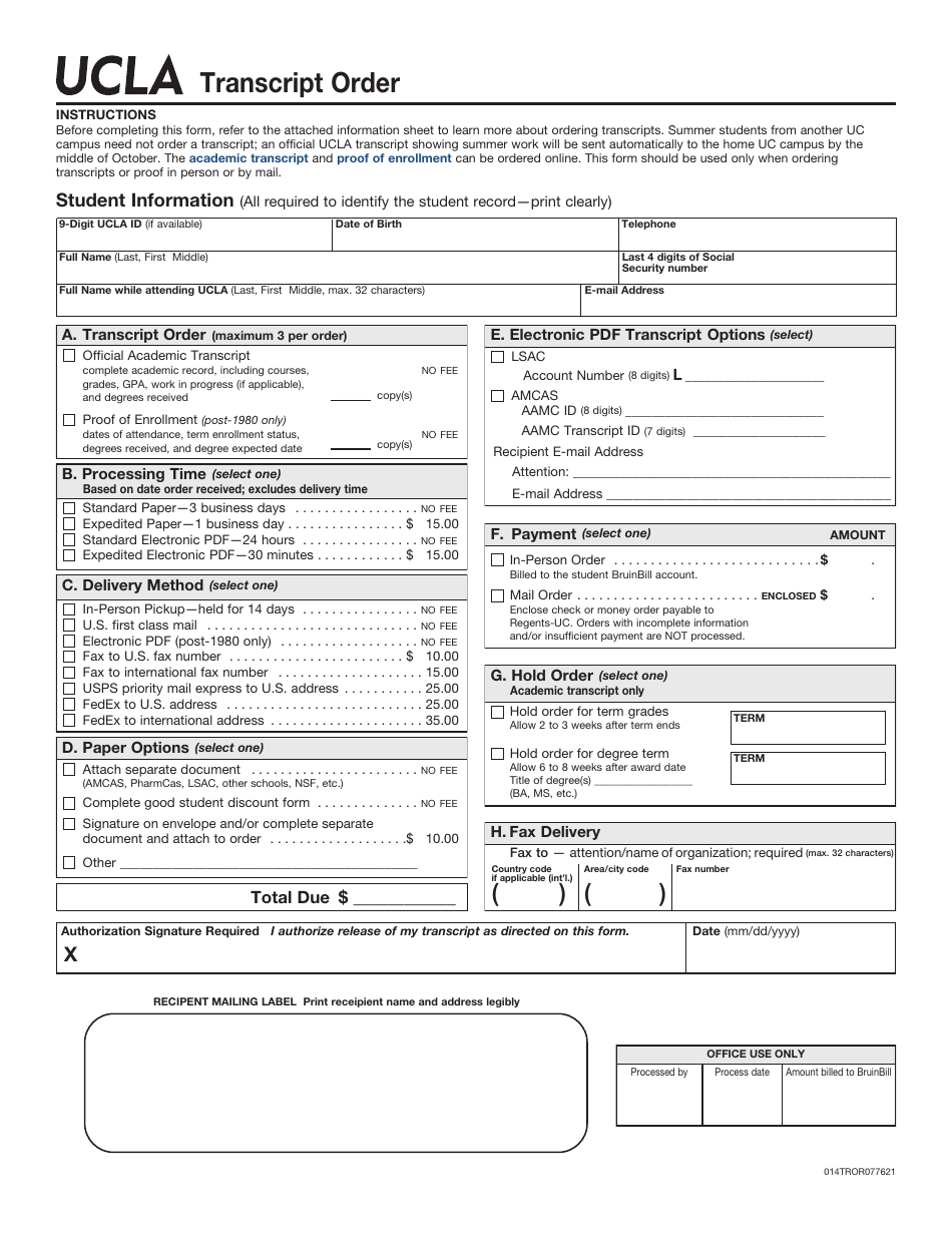 California Transcript Order - University of California, Los Angeles ...