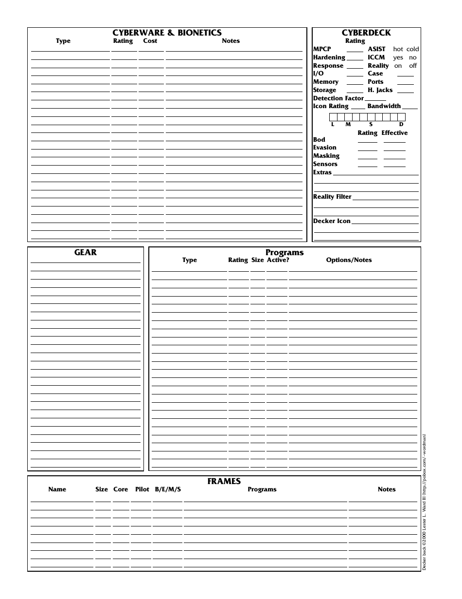 Shadowrun 3.1 Character Sheets Download Printable PDF | Templateroller