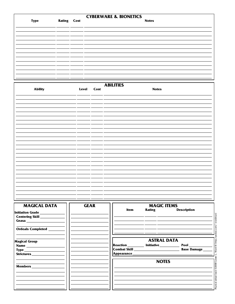 Shadowrun 3.1 Character Sheets Download Printable PDF | Templateroller