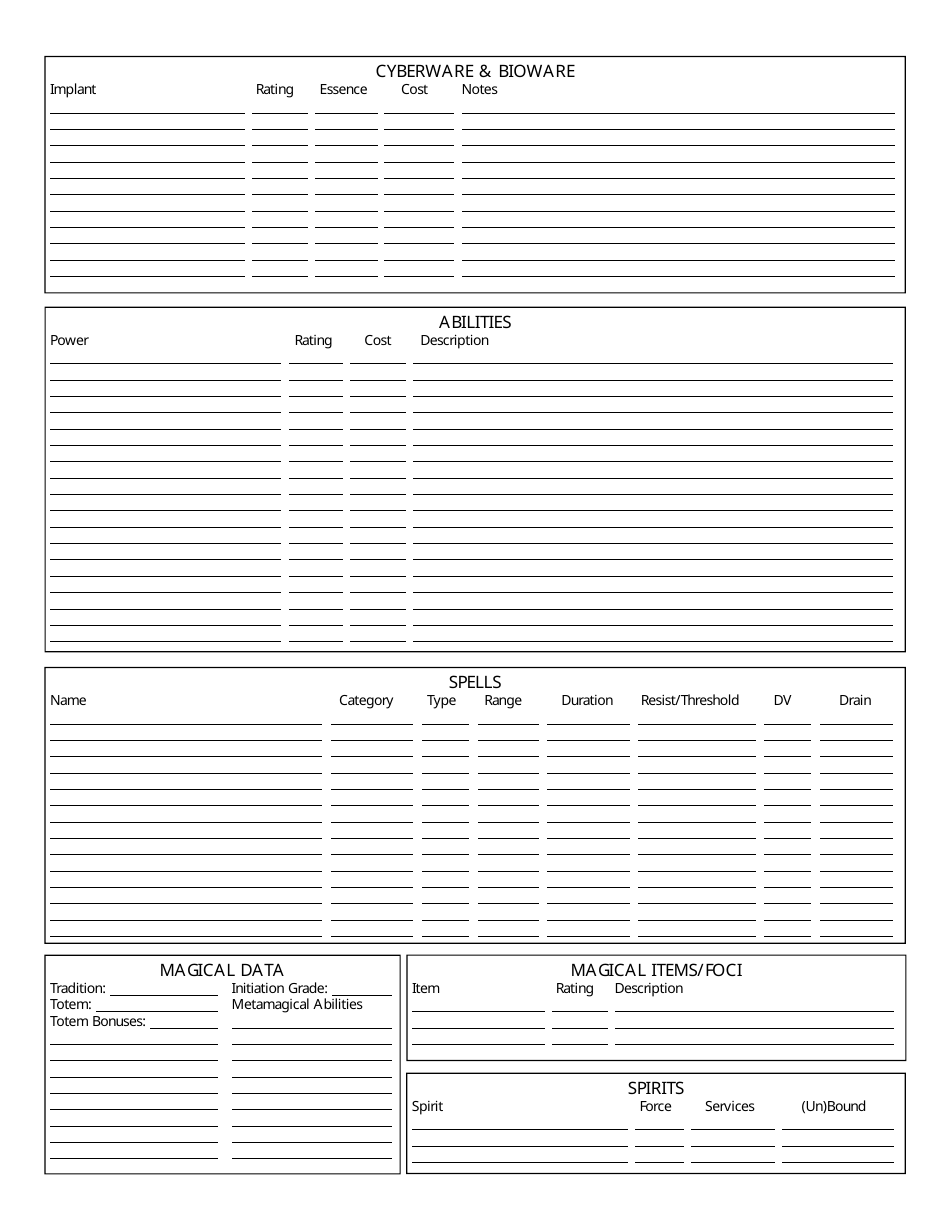 Shadowrun 5th Edition Character Sheets Download Printable Pdf Templateroller