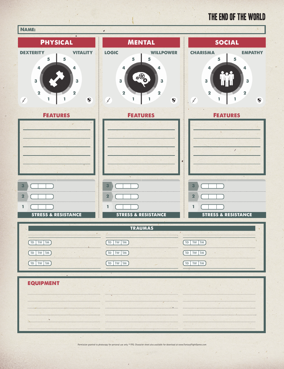 The End of the World Character Sheet Download Printable PDF ...