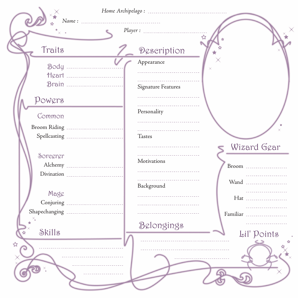 Little Wizards Purple Character Sheet Download Fillable PDF ...