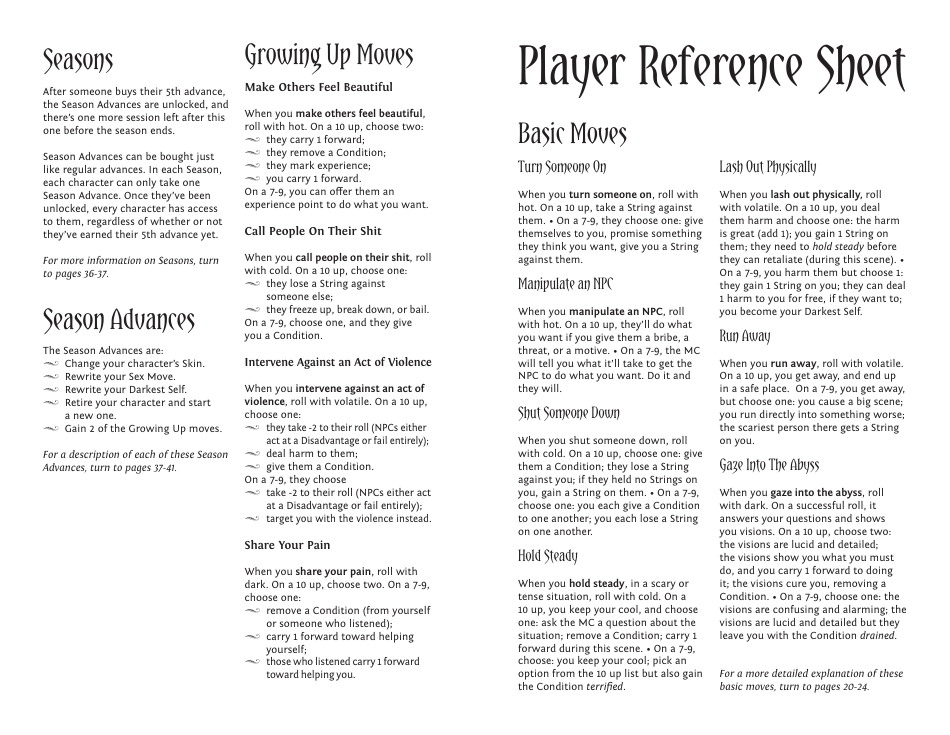 Monsterhearts Npc Character Sheet Download Printable PDF | Templateroller