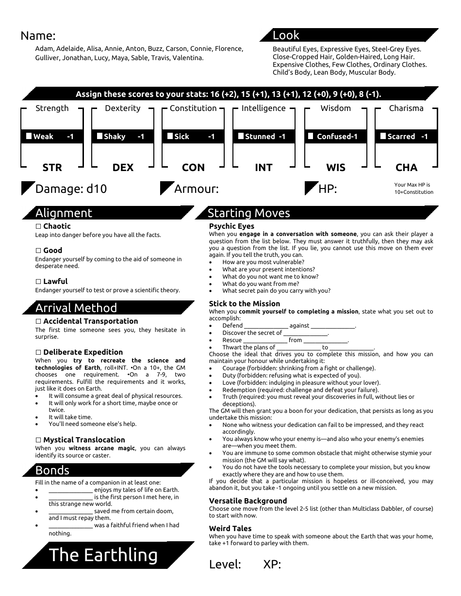Dungeon Planet Character Sheets Download Printable PDF | Templateroller