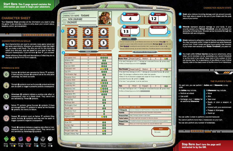 Star Wars Age of Rebellion Tendaar Character Sheet Download Printable ...