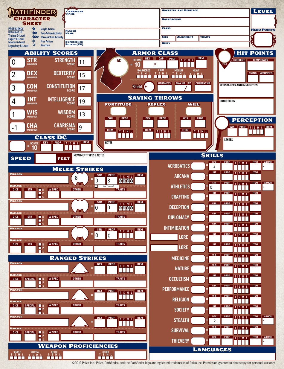 Pathfinder Character Sheet - Blue-Brown Download Fillable PDF ...