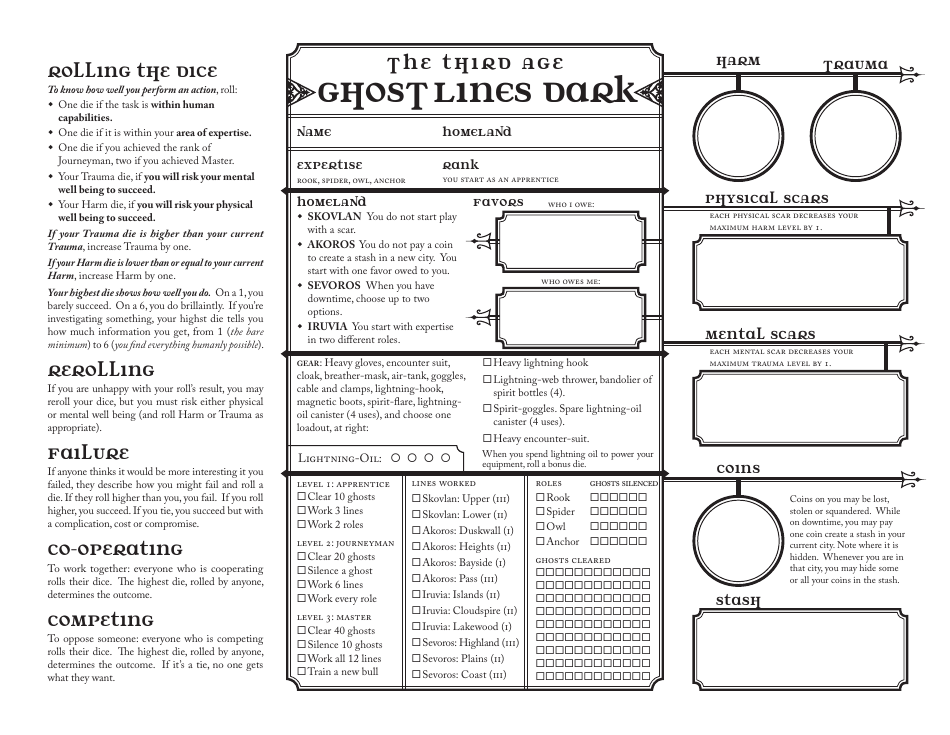 Ghost Lines Character Sheet Download Printable PDF | Templateroller
