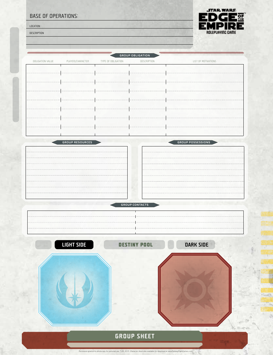 Star Wars: Edge of the Empire Group Sheet Download Printable PDF | Templateroller