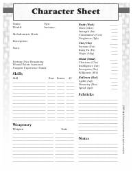 Feng Shui Character Sheet Download Printable PDF | Templateroller