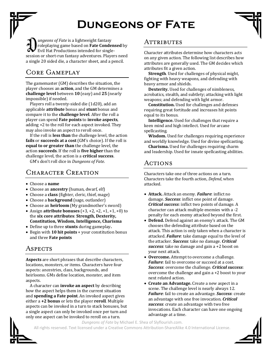 Dungeons of Fate Character Sheet Download Printable PDF | Templateroller