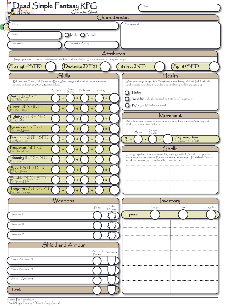 Dead Simple Fantasy Rpg Character Sheet Download Printable PDF ...