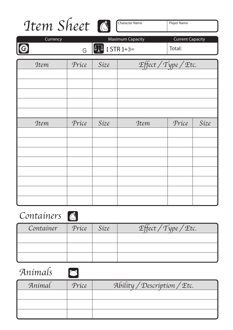 D&d Item Sheet Download Printable PDF | Templateroller