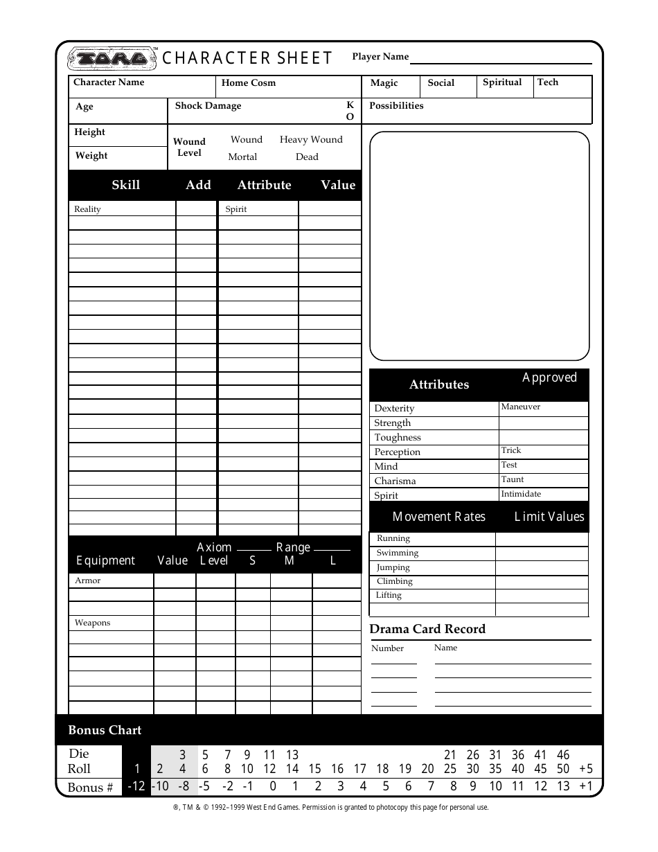 Torg Character Sheet Download Printable PDF | Templateroller