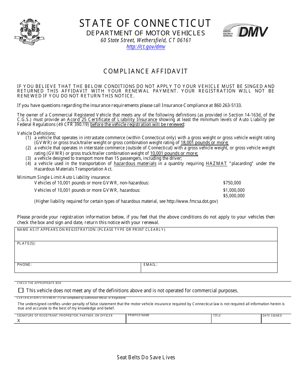 Connecticut Compliance Affidavit - Fill Out, Sign Online and Download ...