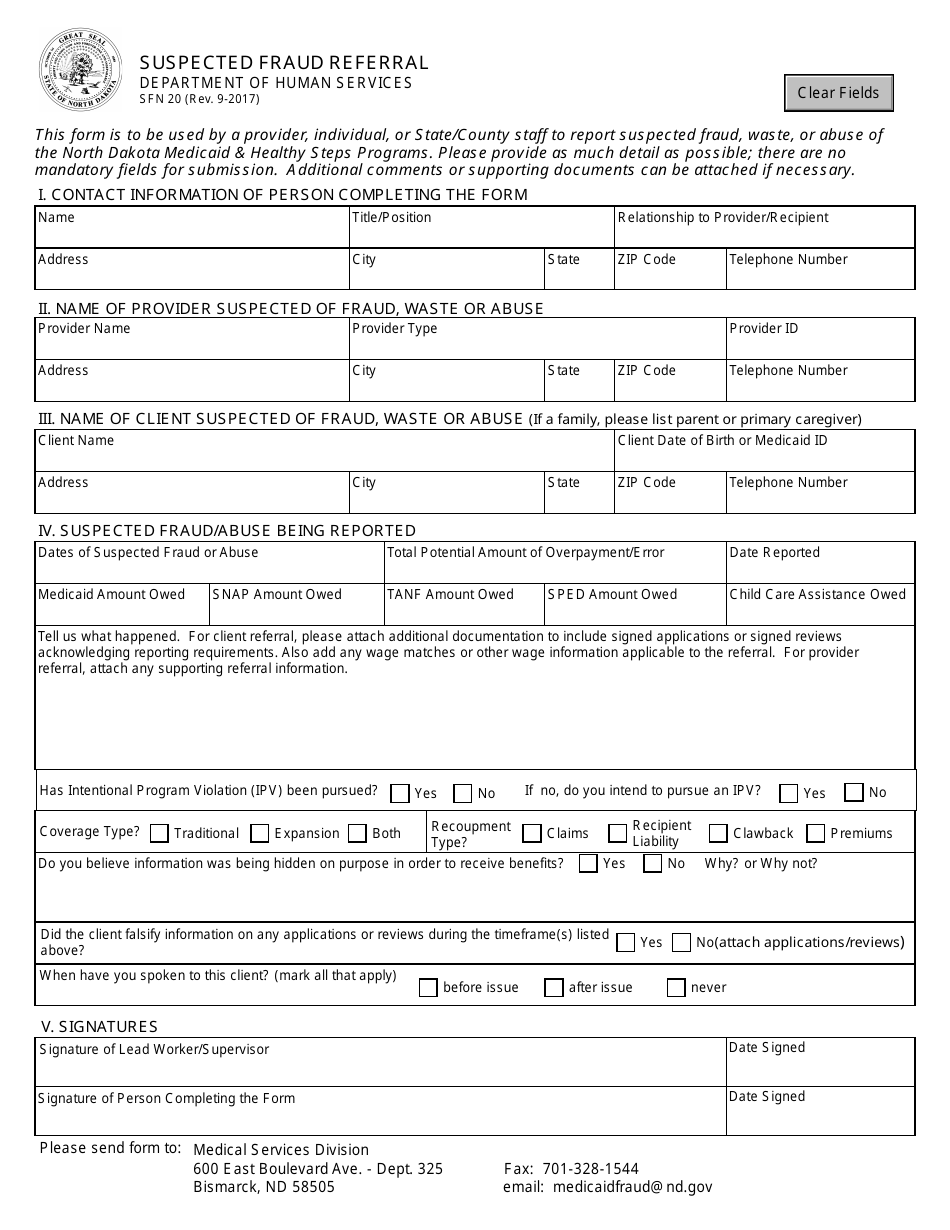 Form SFN20 - Fill Out, Sign Online and Download Fillable PDF, North ...