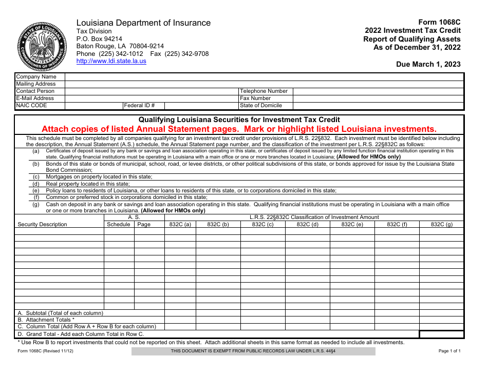 Form 1068C Download Fillable PDF or Fill Online Investment Tax Credit ...