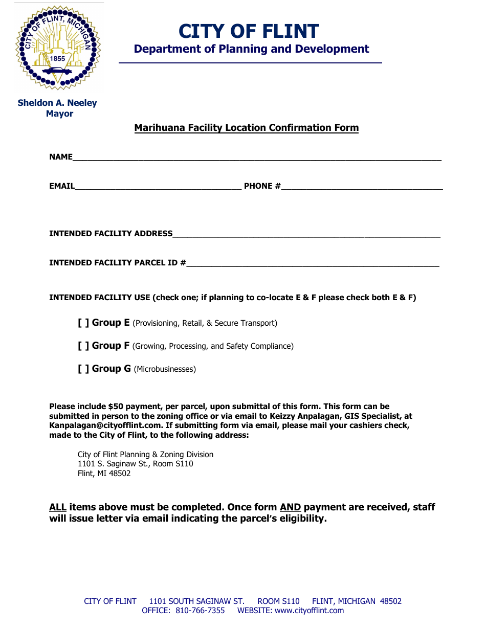 City of Flint, Michigan Marihuana Facility Location Confirmation Form ...
