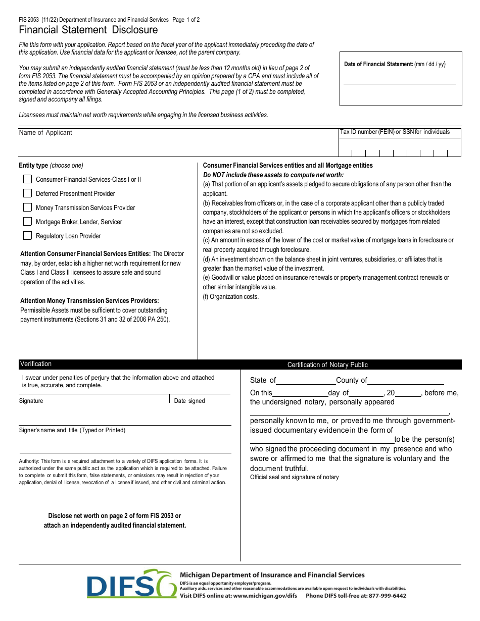 Form FIS2053 - Fill Out, Sign Online and Download Fillable PDF ...
