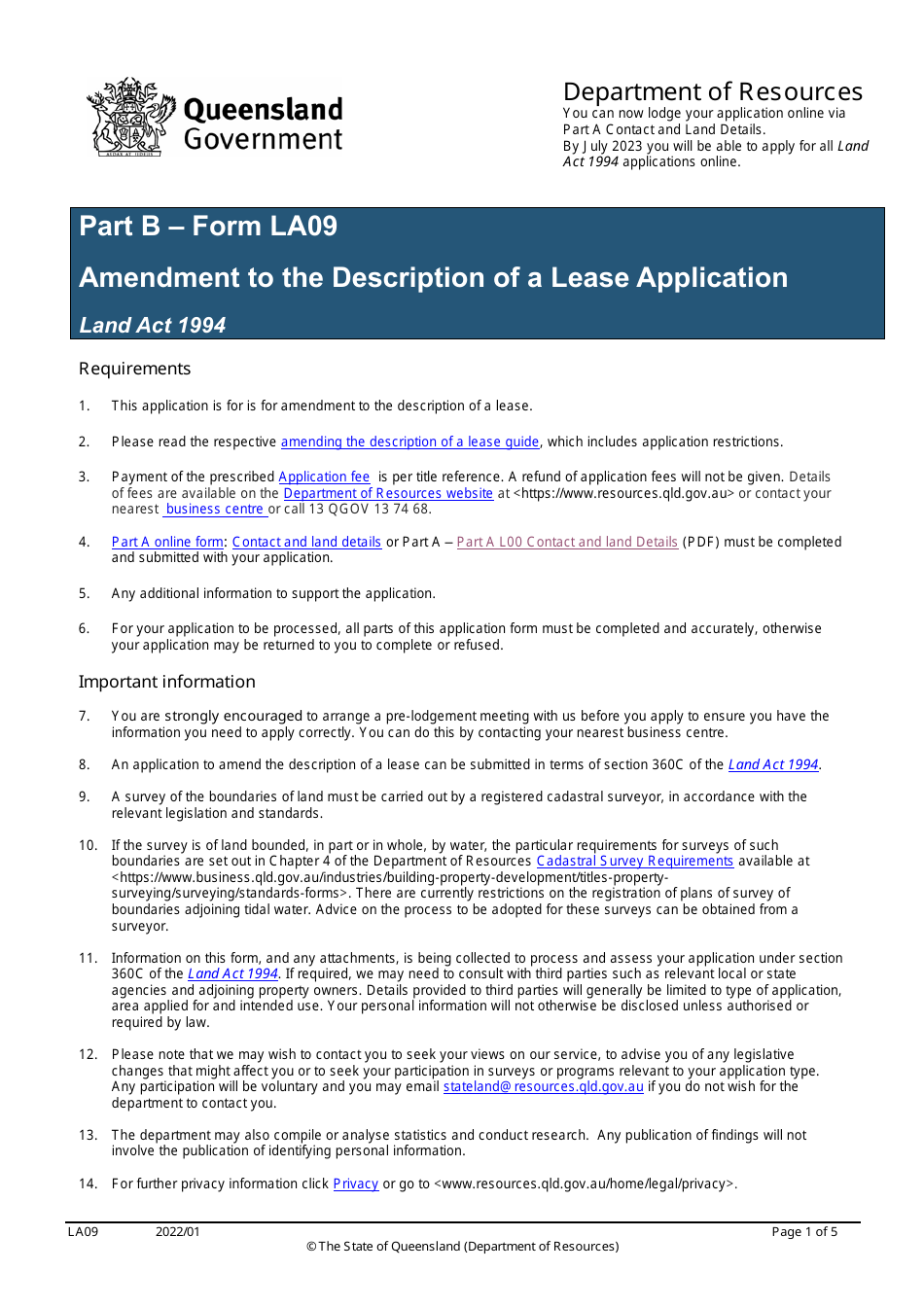 Form LA09 Part B - Fill Out, Sign Online and Download Printable PDF, Queensland Australia ...