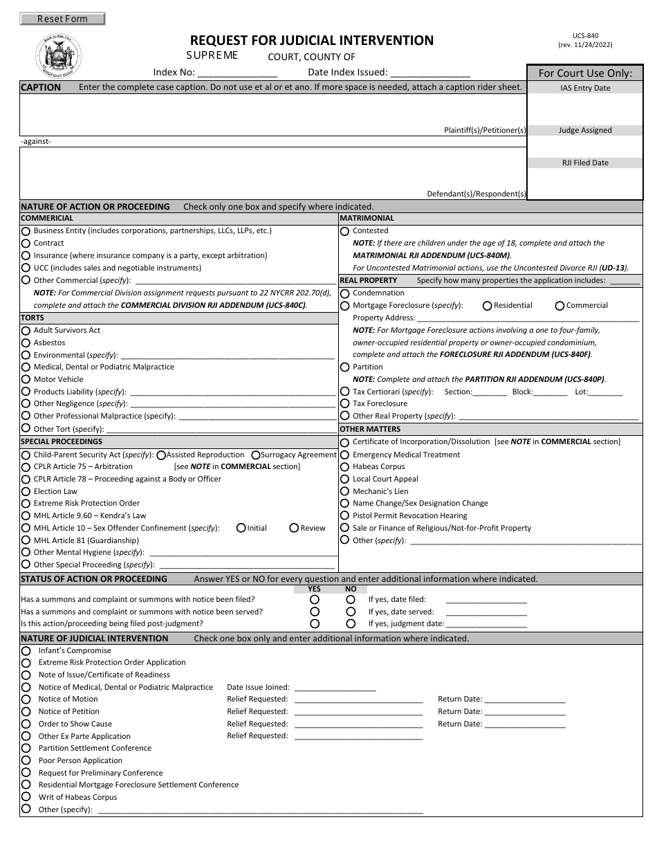 Form UCS-840 - Fill Out, Sign Online and Download Fillable PDF, New York | Templateroller