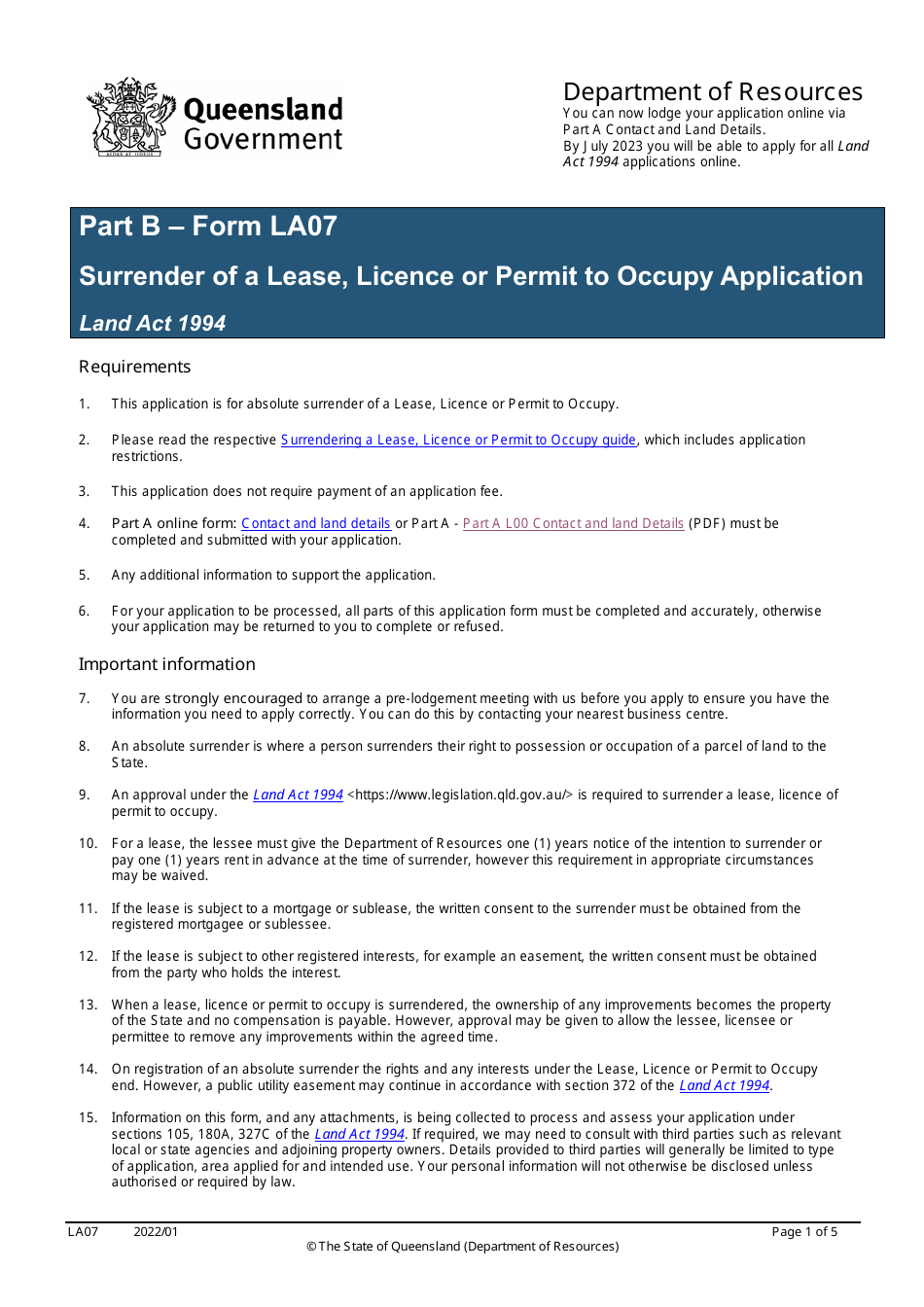 Form LA07 Part B - Fill Out, Sign Online and Download Printable PDF ...