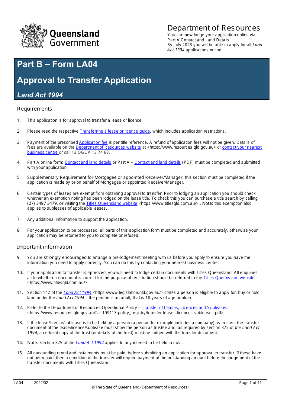 Form LA04 Part B Download Printable PDF or Fill Online Approval to Transfer Application ...
